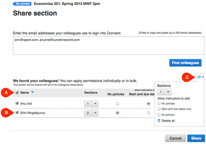 Connect - Share or Copy Sections