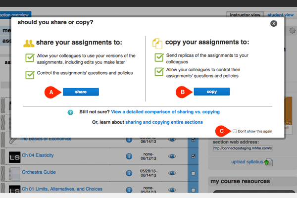 Connect - Share or Copy Assignments