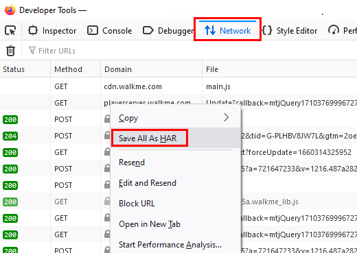 HAR - How to capture a HAR File
