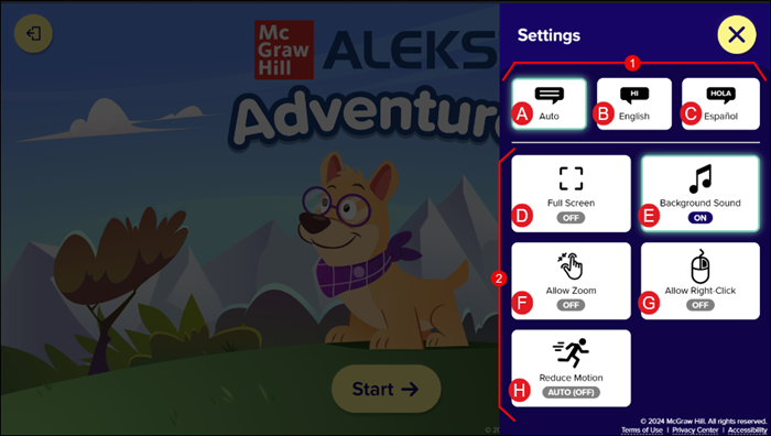 Knowledge: ALEKS Adventure - Student Settings