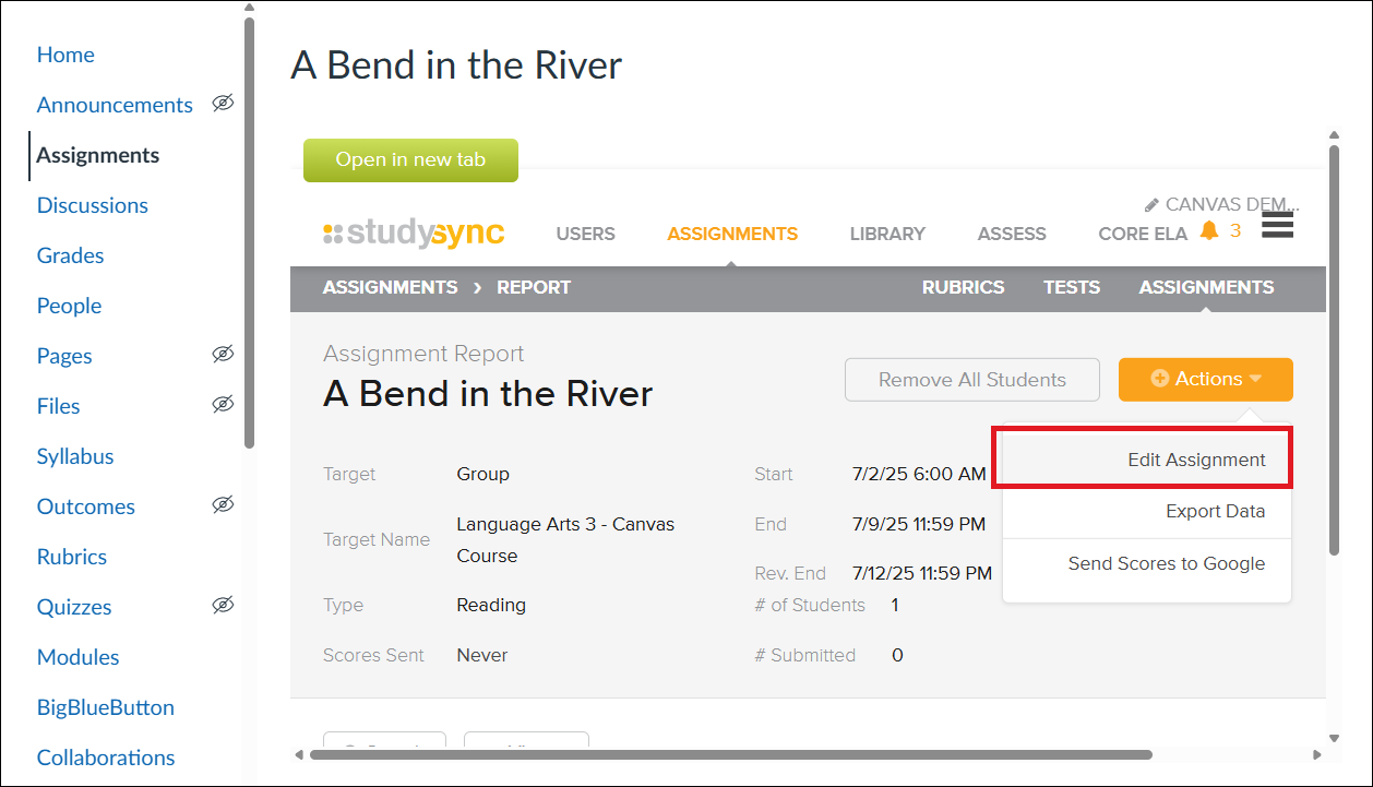 Knowledge: StudySync Assignment Sync and Grade Passback with Canvas